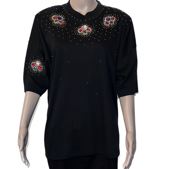 Namoi Bee | Tops | Naomi Bee Rhinestone Studded Black Tshirt | Poshmark